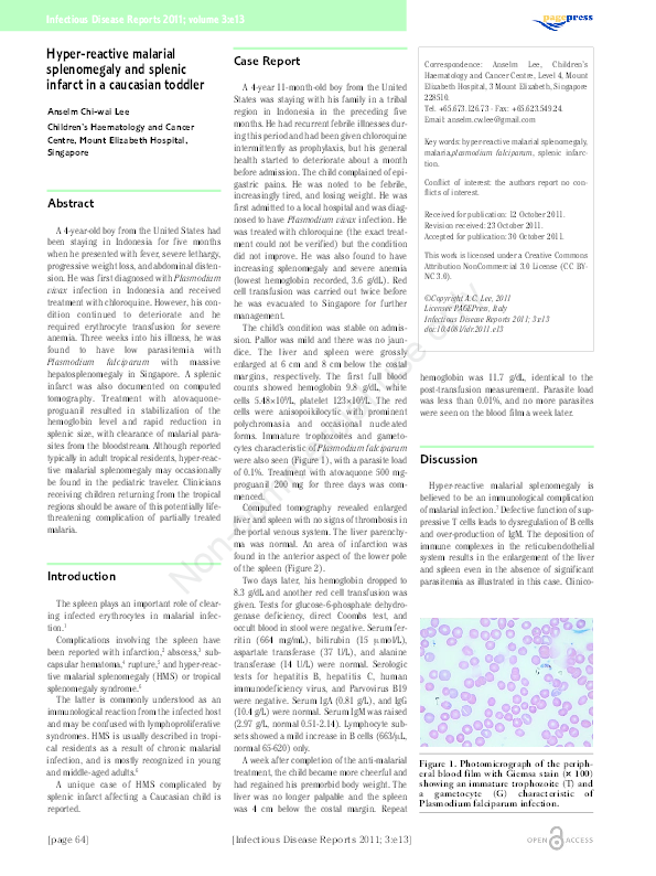 (PDF) Hyper-reactive malarial splenomegaly and splenic infarct in a ...