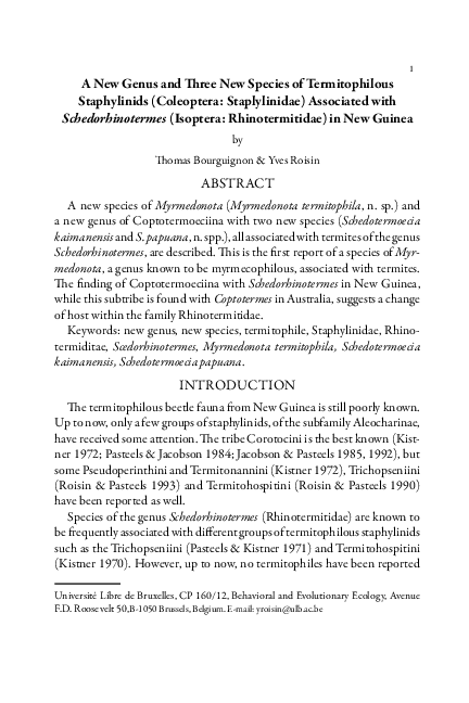 (PDF) A New Genus and Three New Species of Termitophilous Staphylinids ...