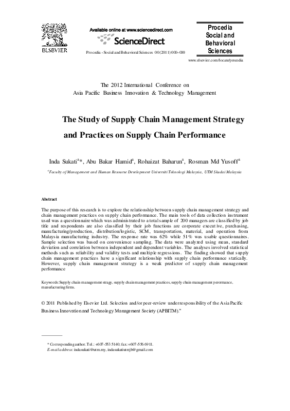 Pdf The Study Of Supply Chain Management Strategy And Practices On