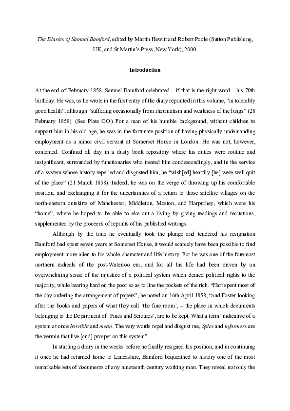 (PDF) Samuel Bamford's Diaries: Introduction