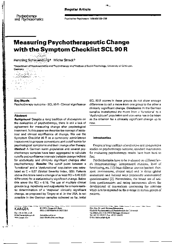 (PDF) Measuring Psychotherapeutic Change With the Symptom Checklist SCL 90 R