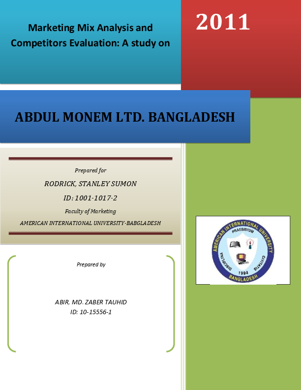 (PDF) Marketing Mix Analysis and Competitors Evaluation: A study on ABDUL MONEM LTD. BANGLADESH