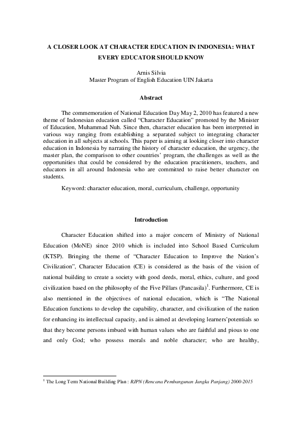 (PDF) A CLOSER LOOK AT CHARACTER EDUCATION IN INDONESIA: WHAT EVERY ...