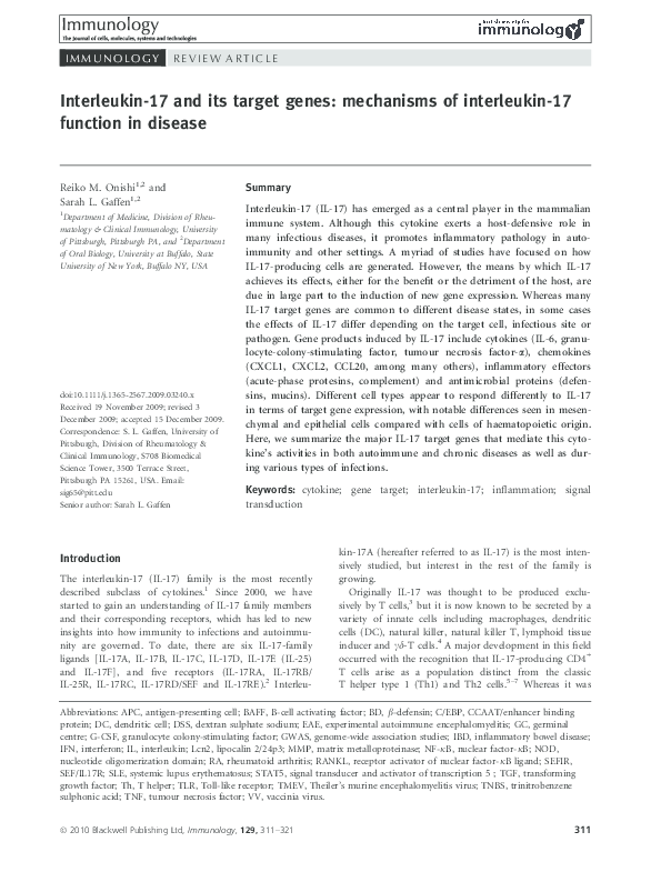(PDF) Interleukin-17 and its target genes: mechanisms of interleukin-17 ...