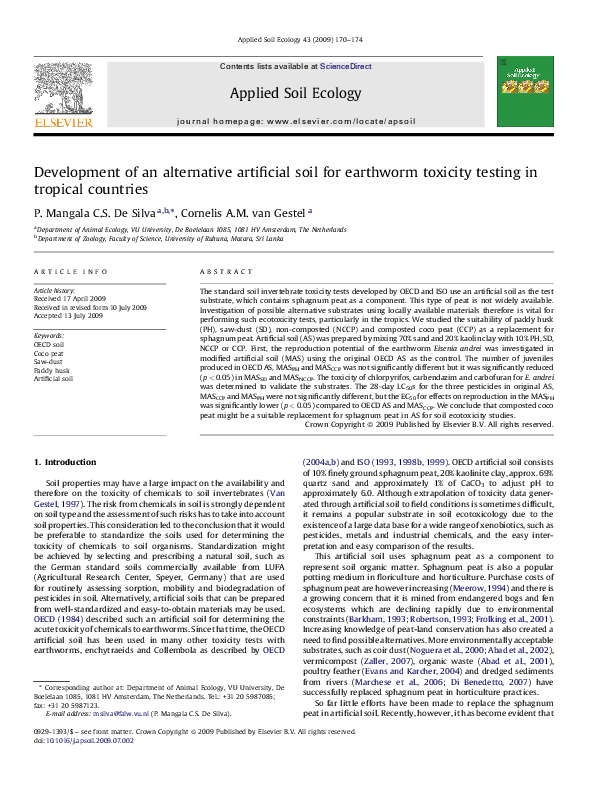 (PDF) Development of an alternative artificial soil for earthworm ...