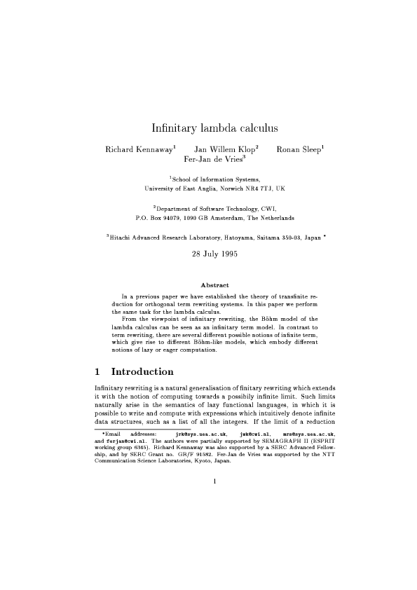(PDF) Infinitary lambda calculus