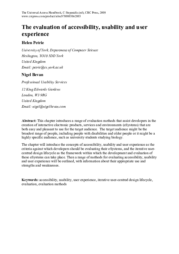 Pdf The Evaluation Of Accessibility Usability And User Experience