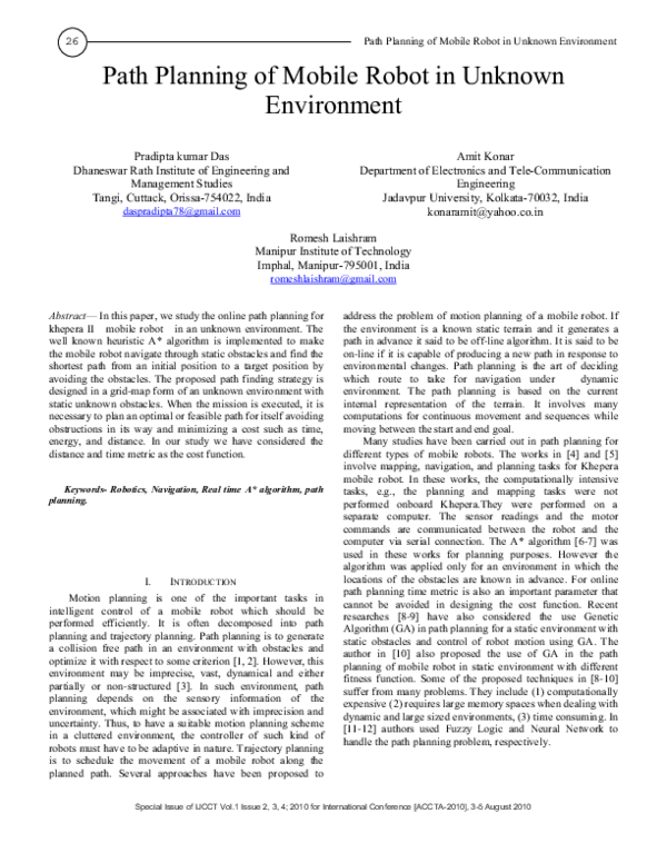 (PDF) Path Planning of Mobile Robot in Unknown Environment