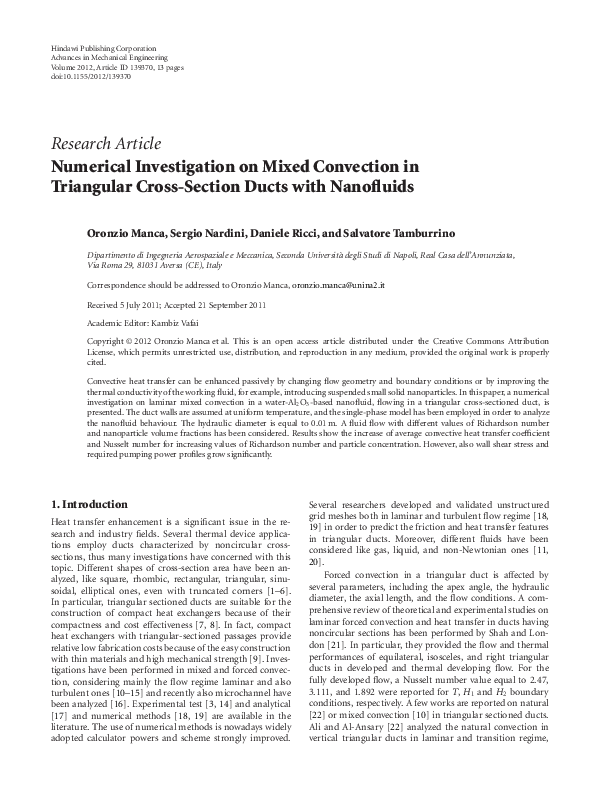 Pdf Numerical Investigation On Mixed Convection In Triangular Cross