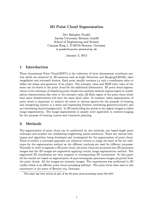 Pdf 3d Point Cloud Segmentation