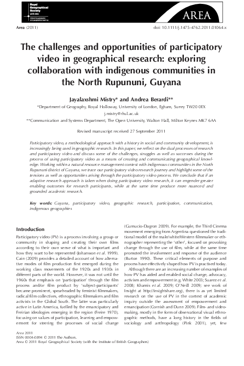 (PDF) The challenges and opportunities of participatory video in ...