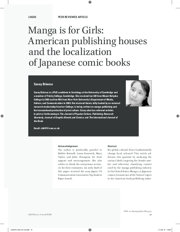 (PDF) Manga Is for Girls: American Publishing Houses and the ...