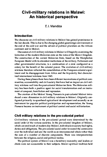 (PDF) Civil-military relations in Malawi: An historical perspective