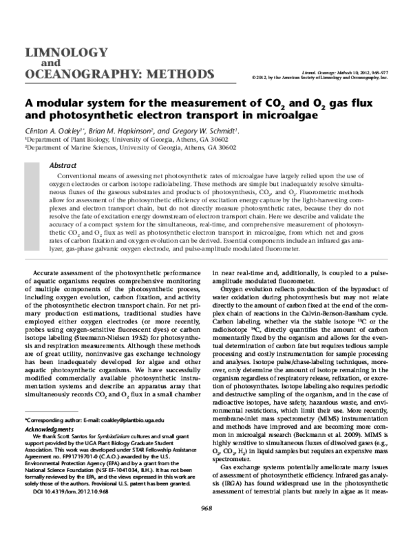 (PDF) A modular system for the measurement of photosynthetic CO2 and O2 ...