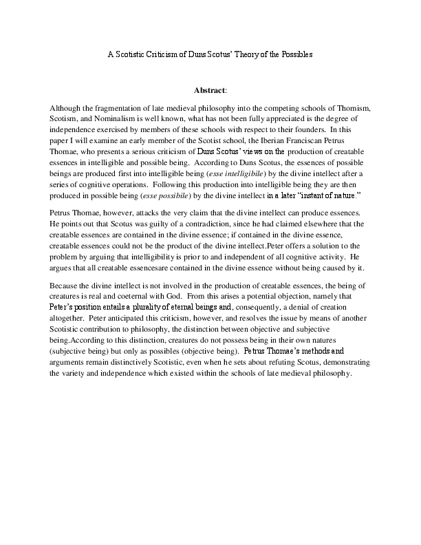 (DOC) A Scotistic Criticism of Duns Scotus' Theory of the Possibles