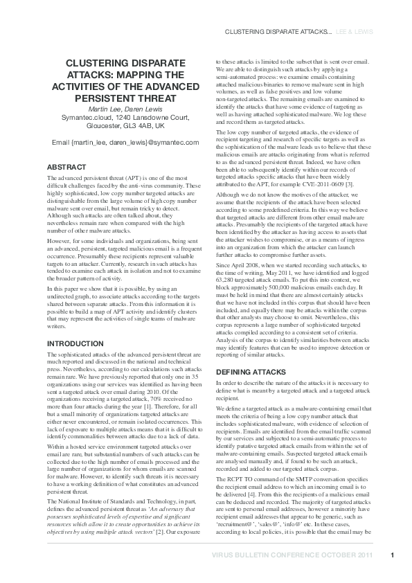 Clustering Disparate Attacks Mapping The Activities Of The Advanced Persistent Threat