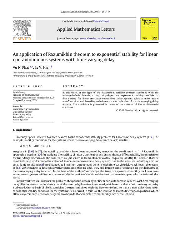 (PDF) An application of Razumikhin theorem to exponential stability for linear non-autonomous ...
