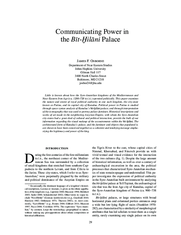 (PDF) J. F. Osborne. 2012. Communicating Power in the Bit Hilani Palace ...