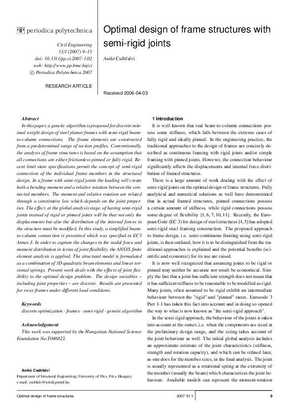 (PDF) Optimal design of frame structures with semi-rigid joints