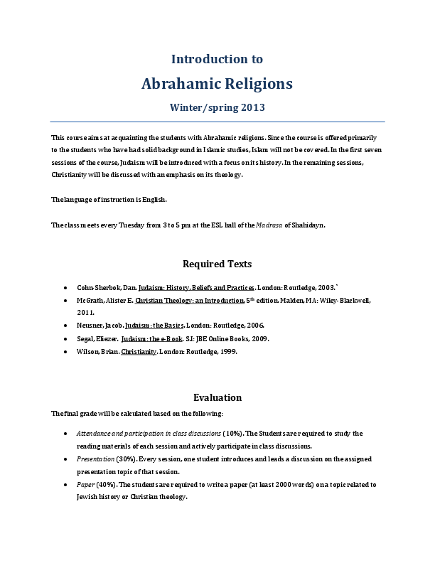 (PDF) Introduction to Abrahamic Religions