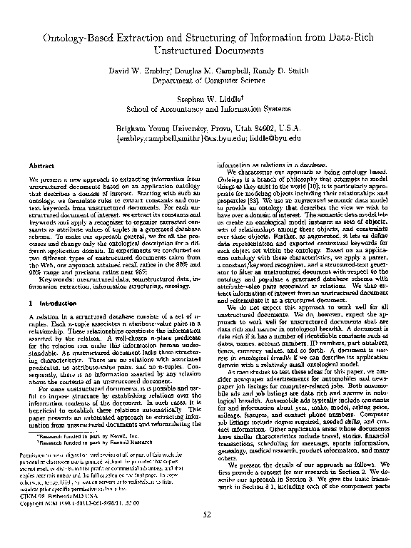 Pdf Ontology Based Extraction And Structuring Of Information From Data Rich Unstructured Documents
