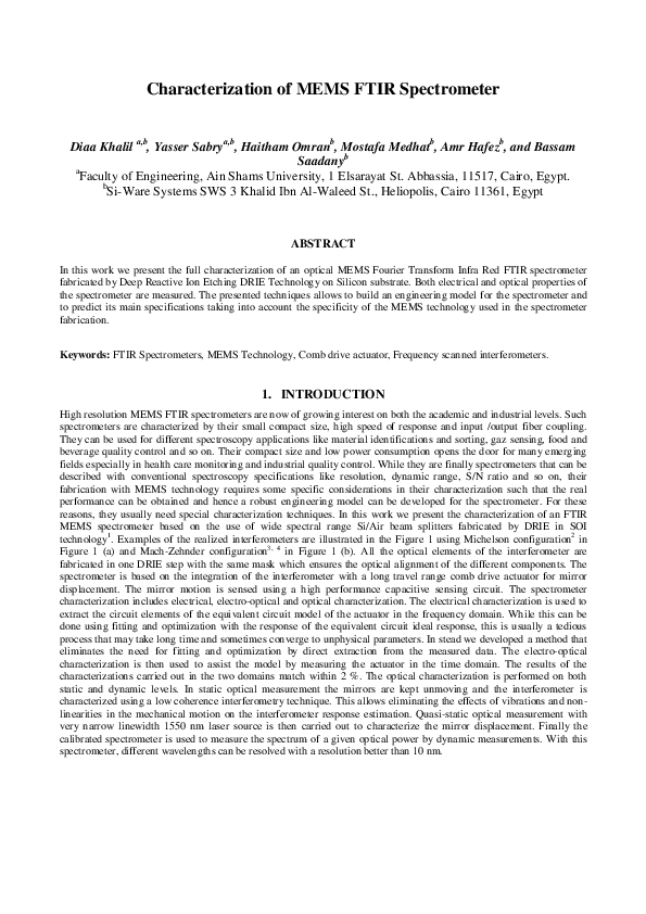 (PDF) Characterization of MEMS FTIR spectrometer