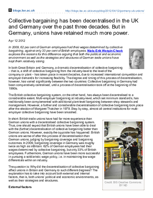 (PDF) Collective bargaining has been decentralised in the UK and ...