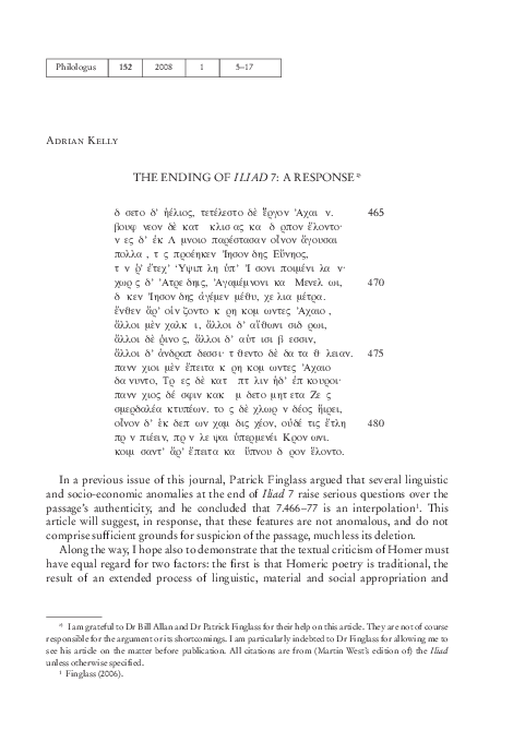 (PDF) The Ending of Iliad 7: a response