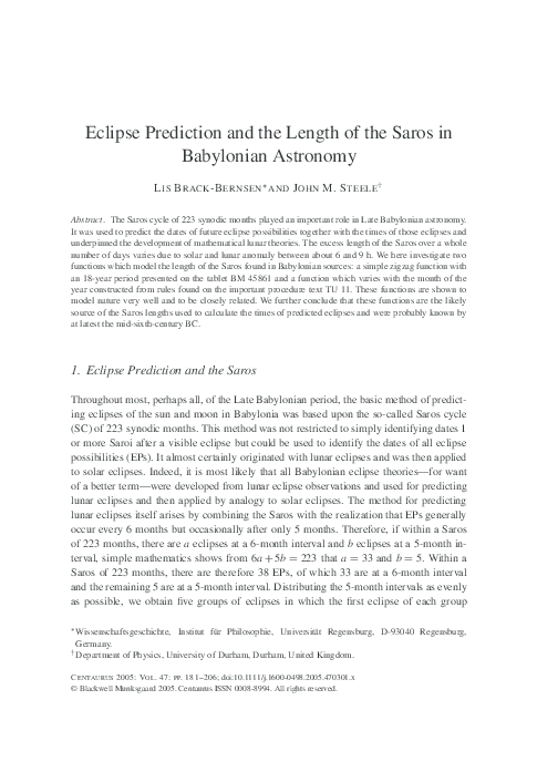 (PDF) Eclipse Prediction and the Length of the Saros in Babylonian ...