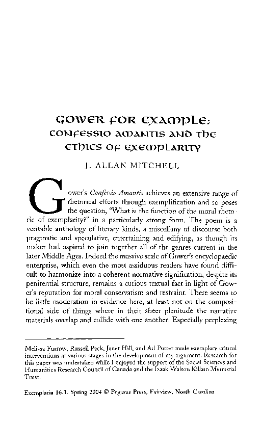 (PDF) Gower for Example: Confessio Amantis and the Ethics of Exemplarity