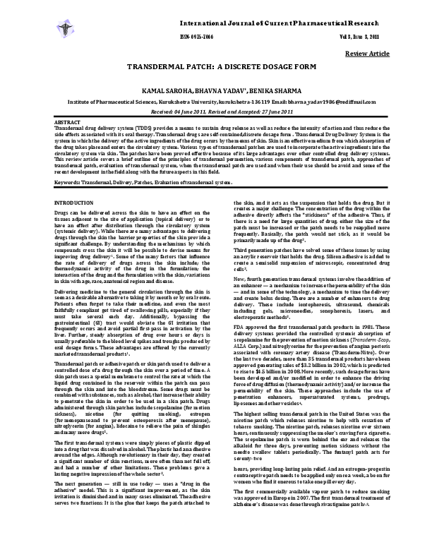 (PDF) Transdermal patch: A discrete dosage form