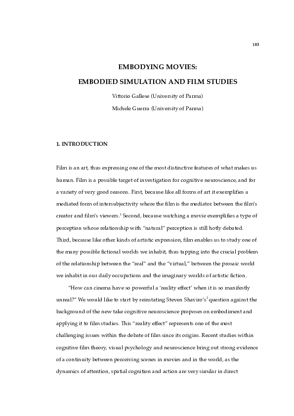 (PDF) Embodying Movies: Embodied Simulation and Film Studies