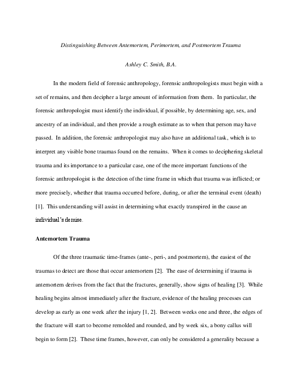 Distinguishing Between Antemortem, Perimortem, and Postmortem Trauma
