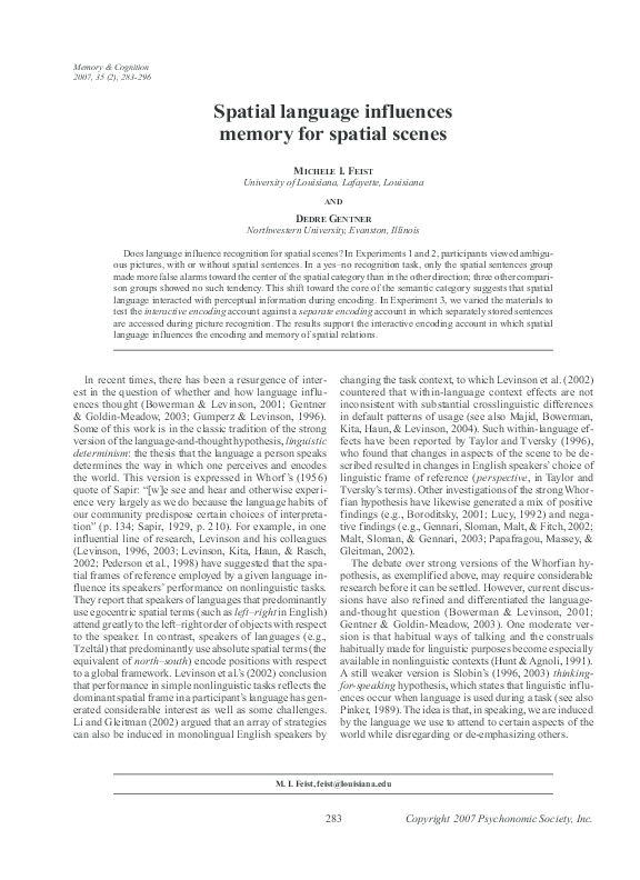 (PDF) Spatial language influences memory for spatial scenes
