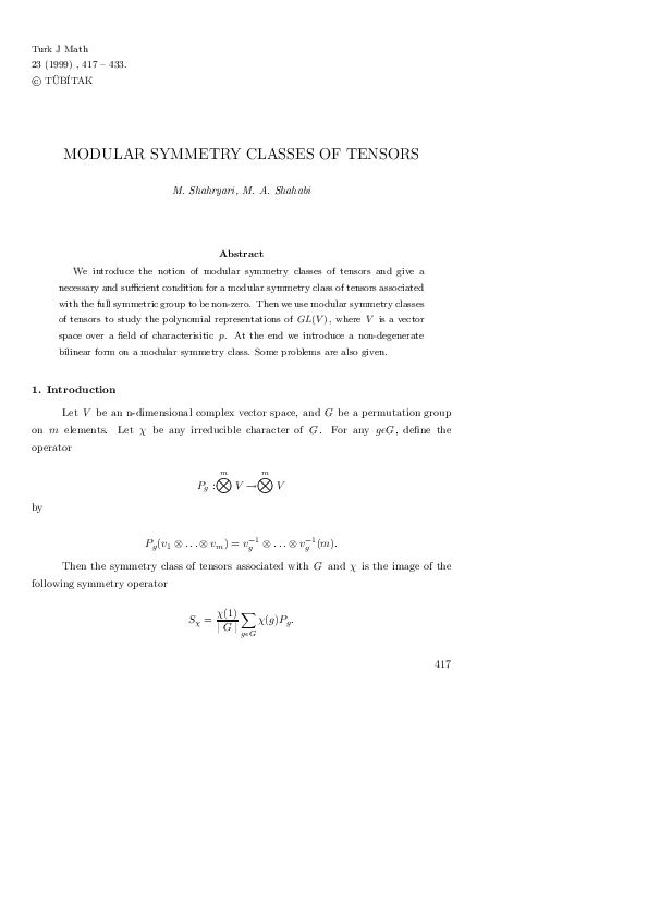 (PDF) MODULAR SYMMETRY CLASSES OF TENSORS