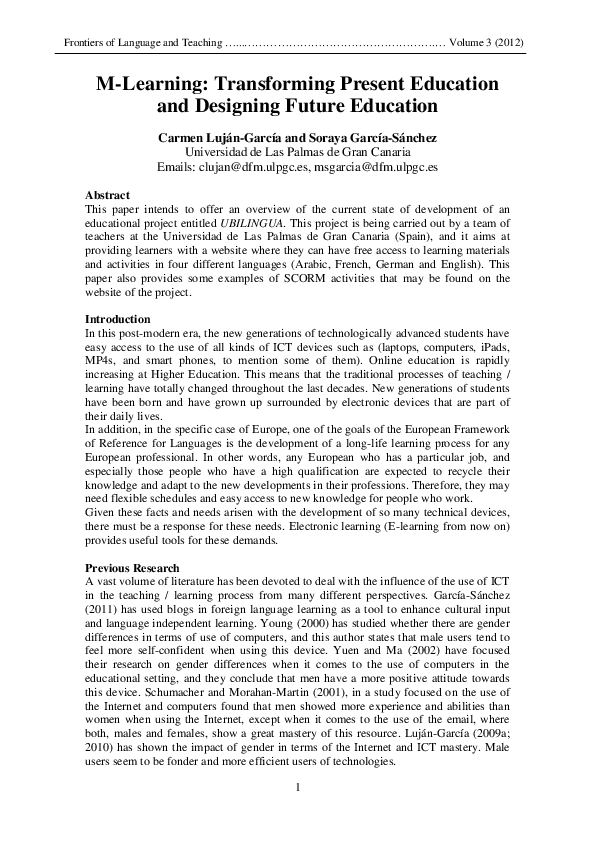 (PDF) M-Learning: Transforming Present Education ‎and ‎Designing Future ...