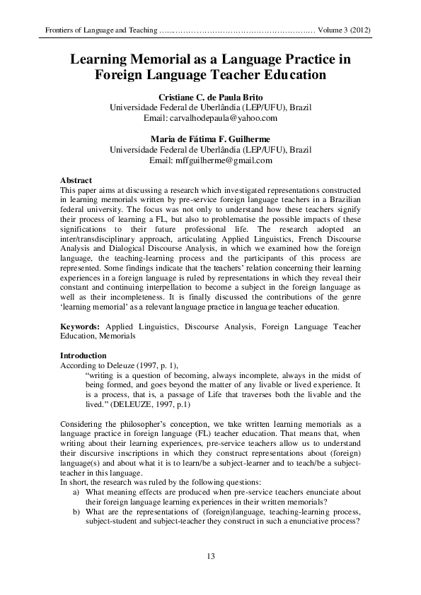 (PDF) Learning Memorial as a Language Practice in ‎Foreign Language ...