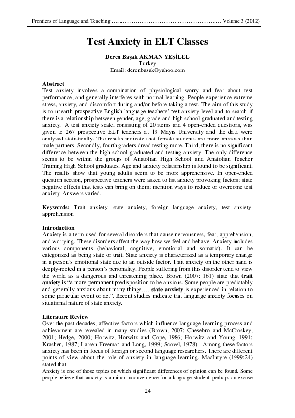 (PDF) Test Anxiety in ELT Classes