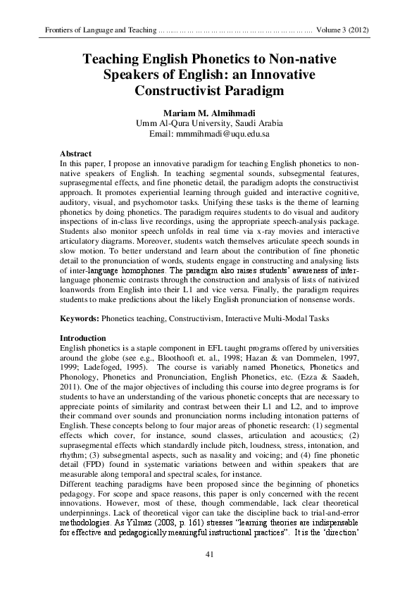 (PDF) Teaching English Phonetics to Non-native ‎Speakers of English: an ...