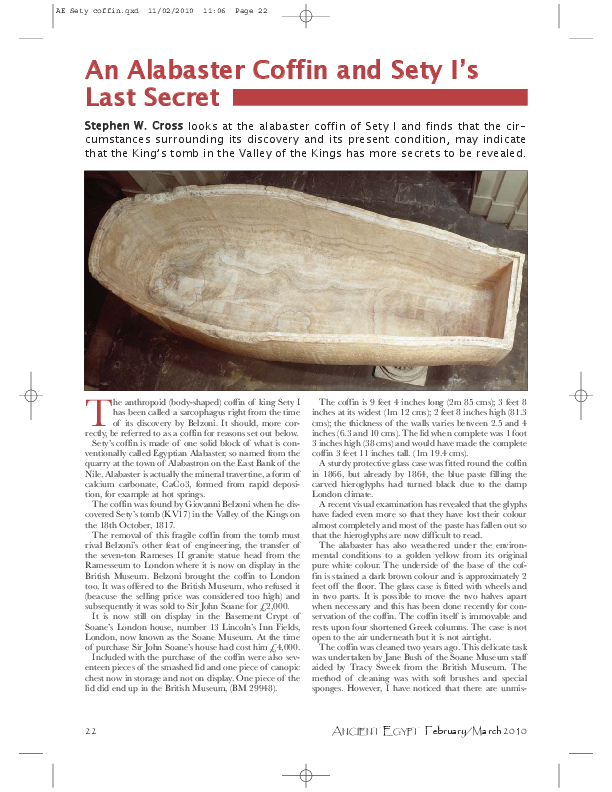 (PDF) Seti's Alabaster Coffin in the Soane Museum, London