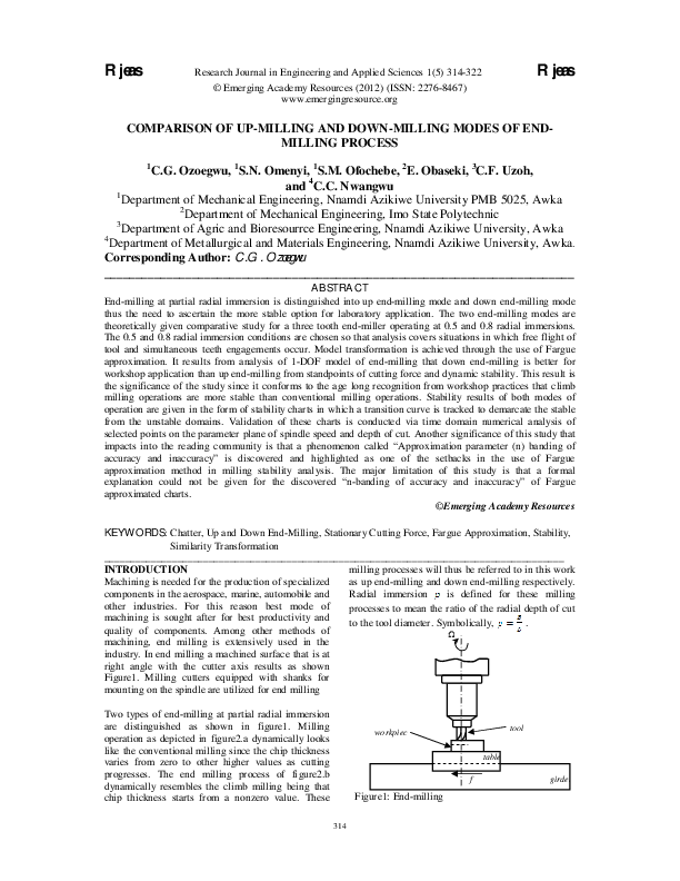 (PDF) COMPARISON OF UP-MILLING AND DOWN-MILLING MODES OF END-MILLING ...