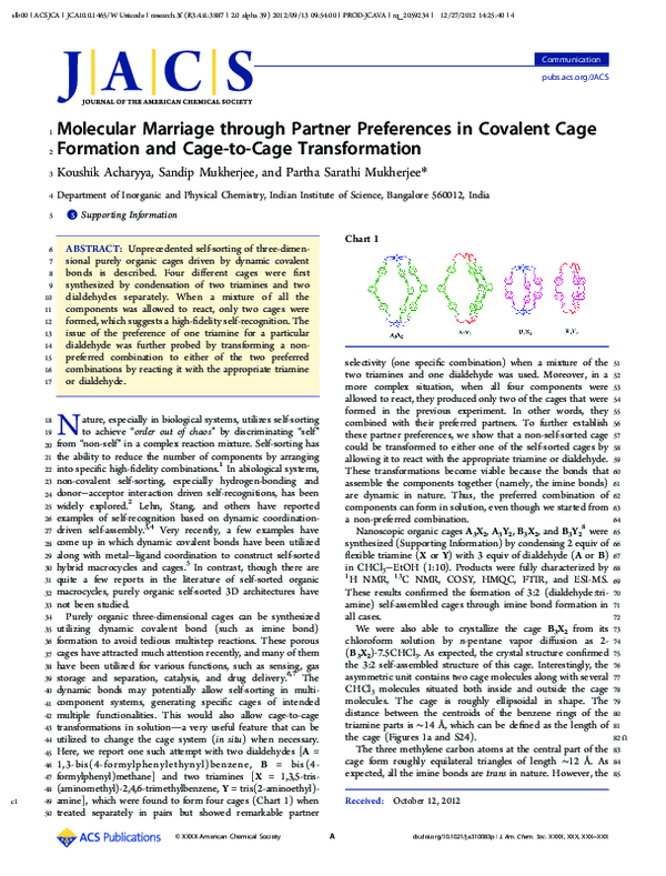 (PDF) Molecular Marriage through Partner Preferences in Covalent Cage ...