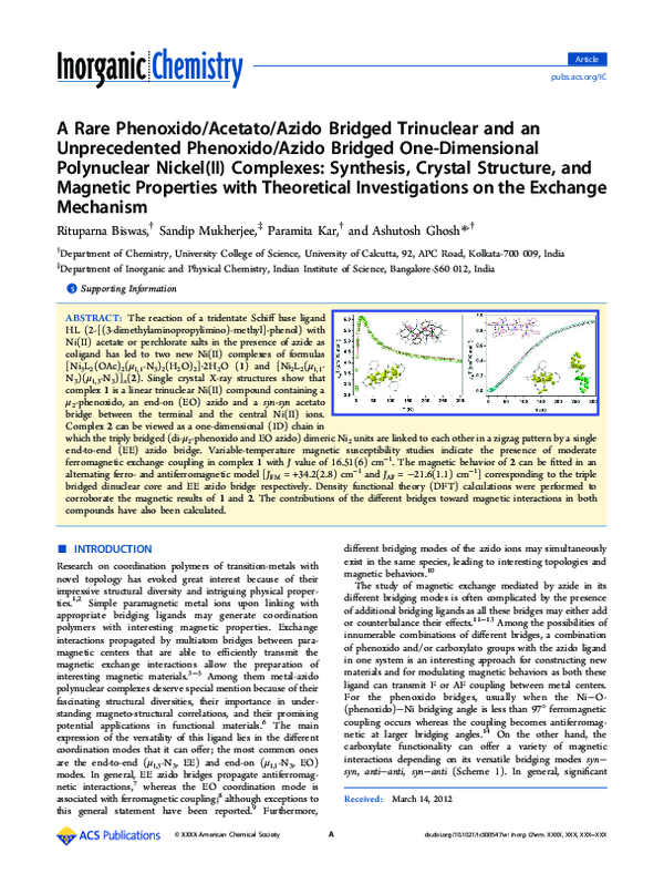 (PDF) A Rare Phenoxido/Acetato/Azido Bridged Trinuclear and an ...
