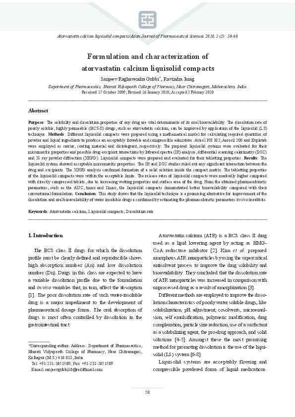 (PDF) Formulation and characterization of atorvastatin calcium ...
