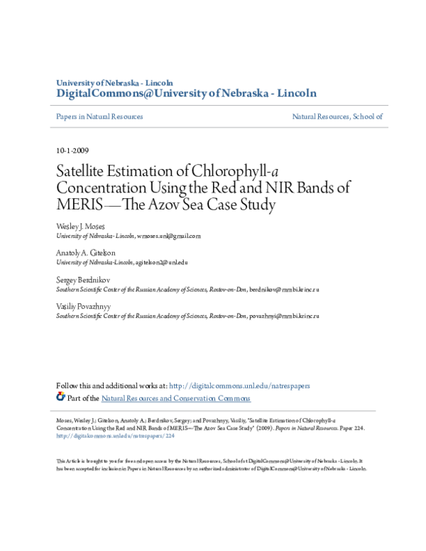 (PDF) Satellite Estimation of Chlorophyll-