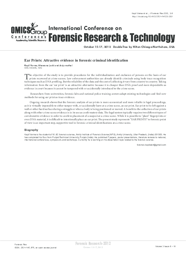 (PDF) Ear Prints: Attractive evidence in forensic criminal identification