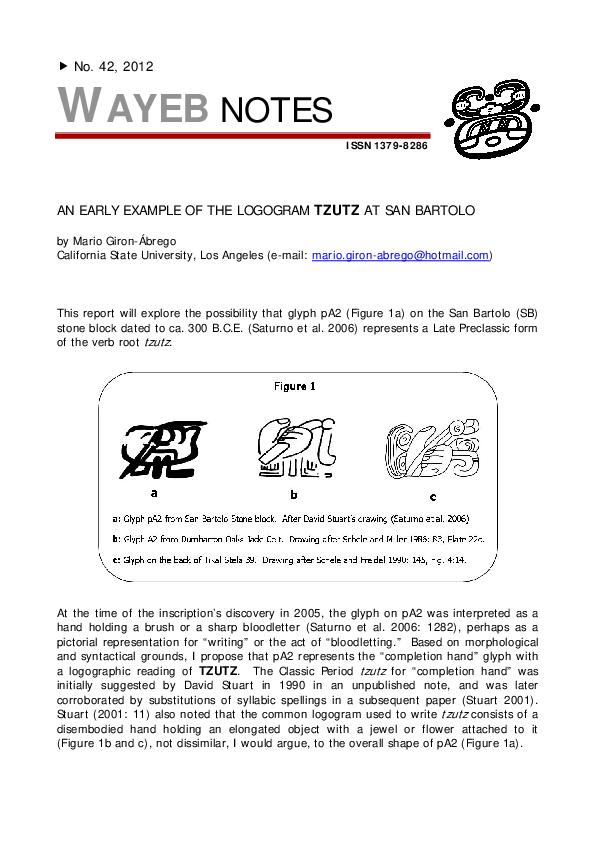 (PDF) An Early Example of the TZUTZ Logogram at San Bartolo