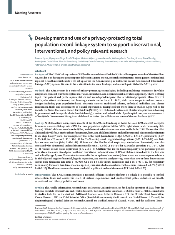 Development And Use Of A Privacy Protecting Total Population Record Linkage System To Support