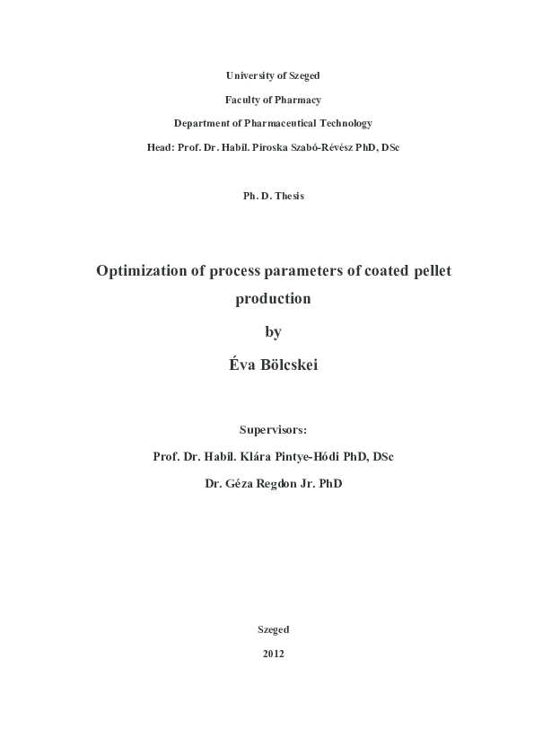 (PDF) Optimization of process parameters of coated pellet production