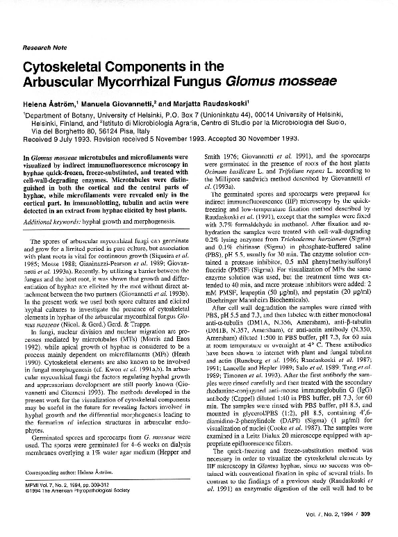 (PDF) Cytoskeletal components in the arbuscular mycorrhizal fungus ...